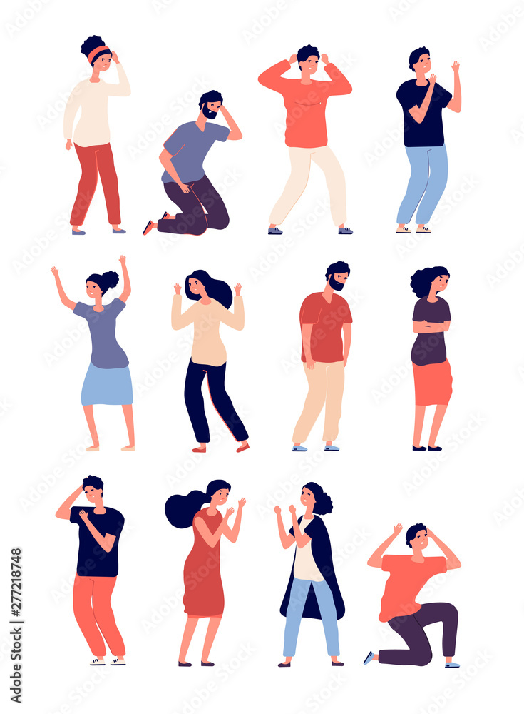 Angry people set. Depressed man and woman in conflict, disagreement ...