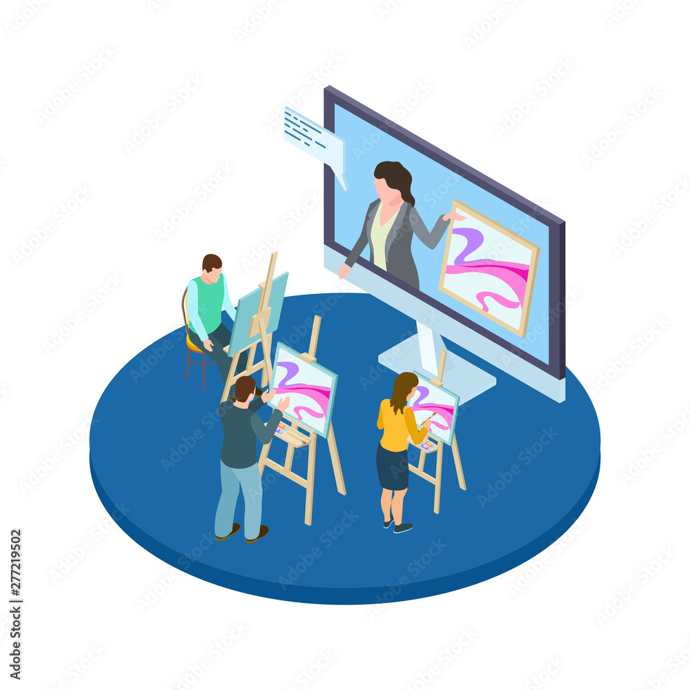 Drawing courses vector concept. Online art education with isometric ...