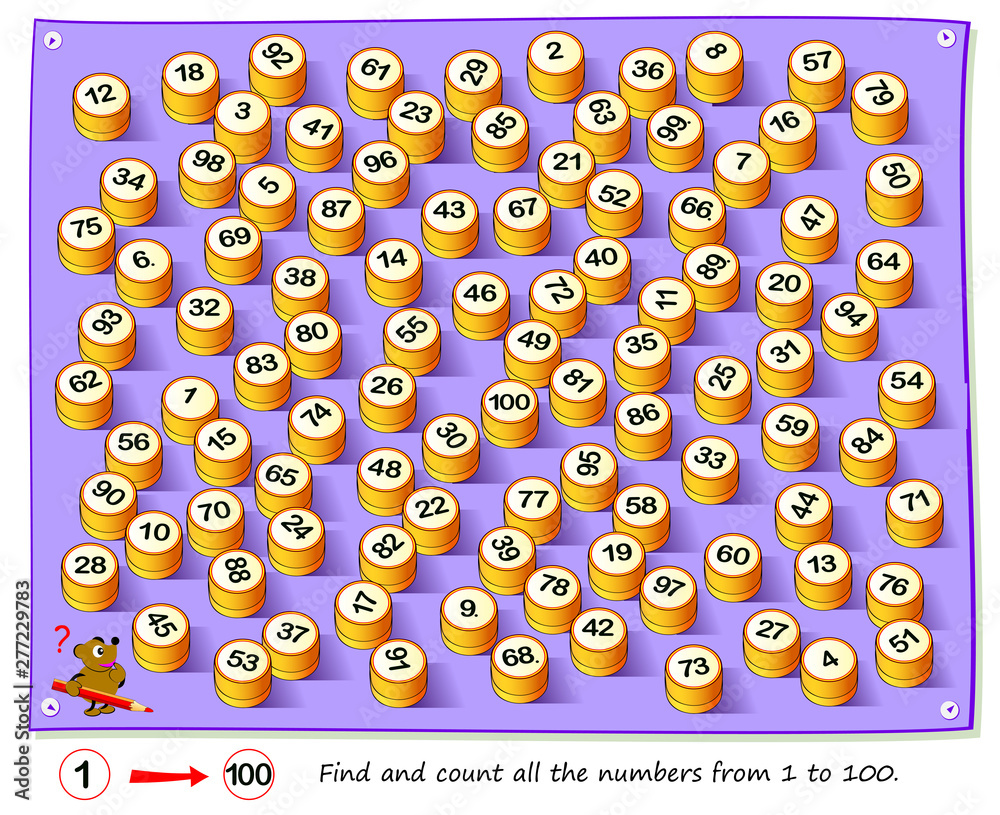Logic puzzle game for smartest. Find and count all the numbers from 1 ...