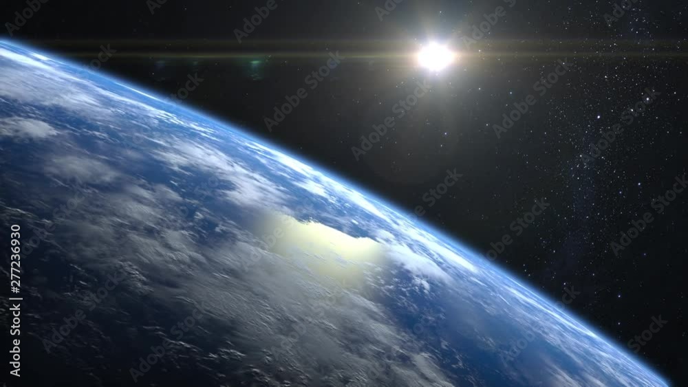 Earth. View from space. The camera flies away from the Earth. The ...