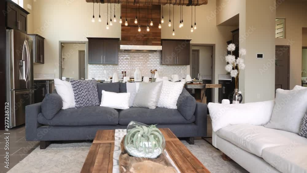 Living Room Walk Through to Kitchen High Angle. view moves through ...