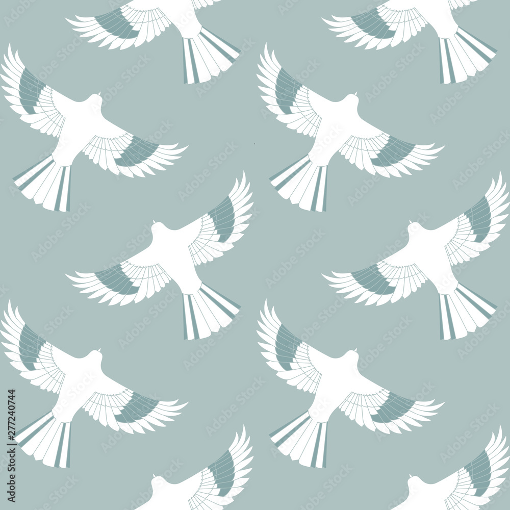 Blue mockingbird Seamless Pattern. This is a white, green, and blue ...