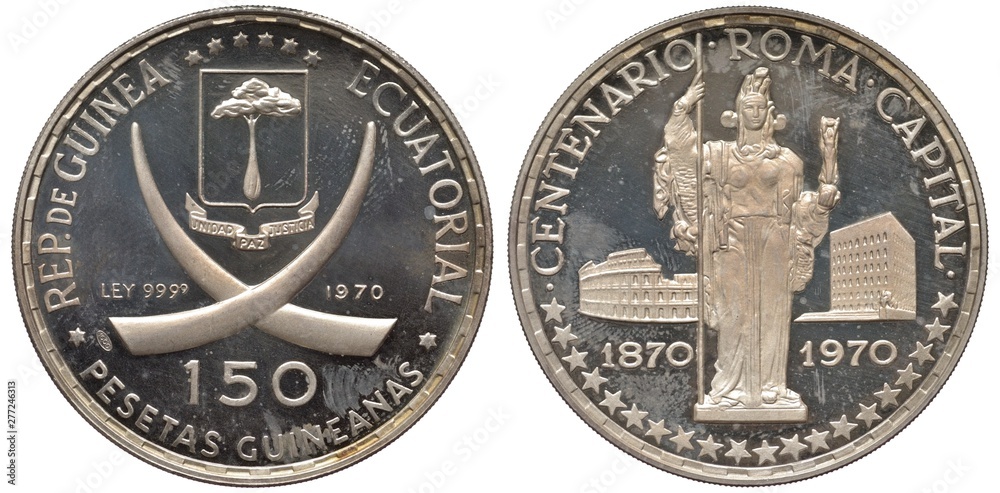 Equatorial Guinea Guinean silver coin 150 one hundred and fifty pesetas ...