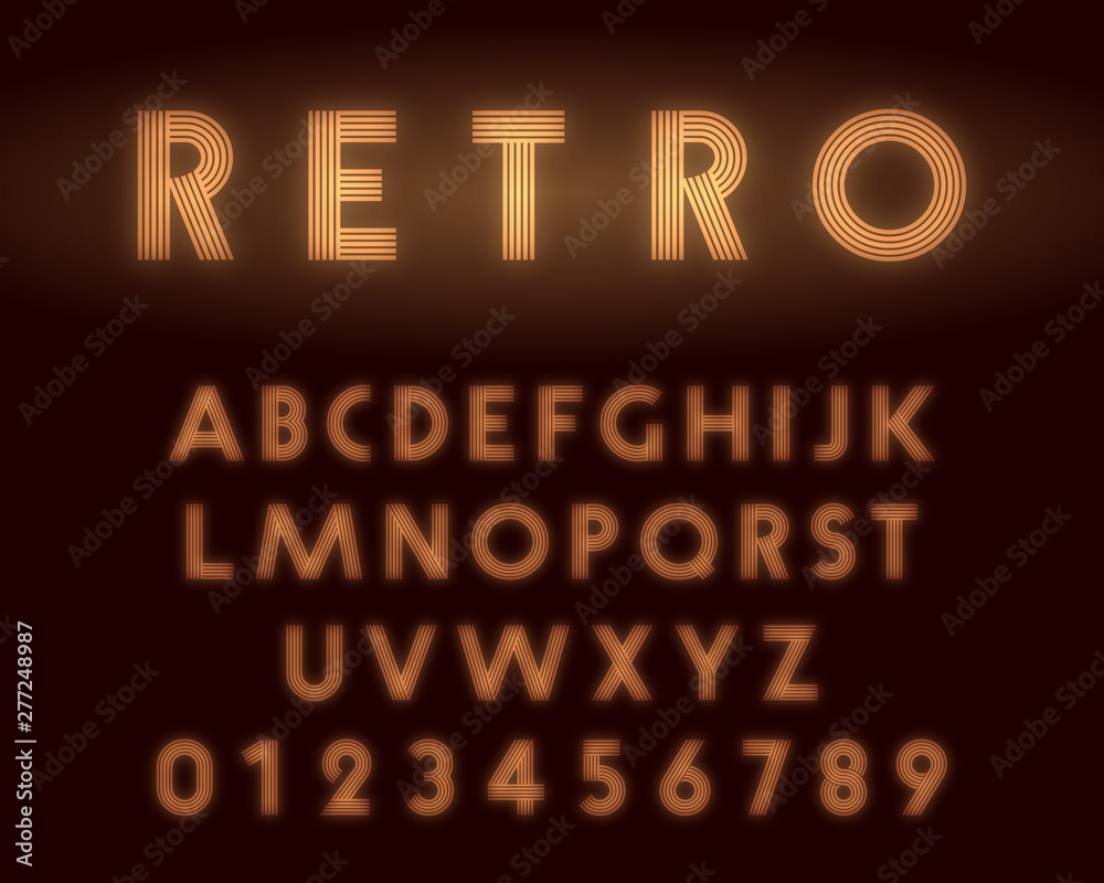 Retro neon alphabet font. Letters and numbers line design Stock Vector ...
