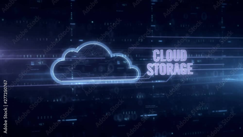 Cloud storage symbol blue hologram 3d animation. Futuristic concept of ...