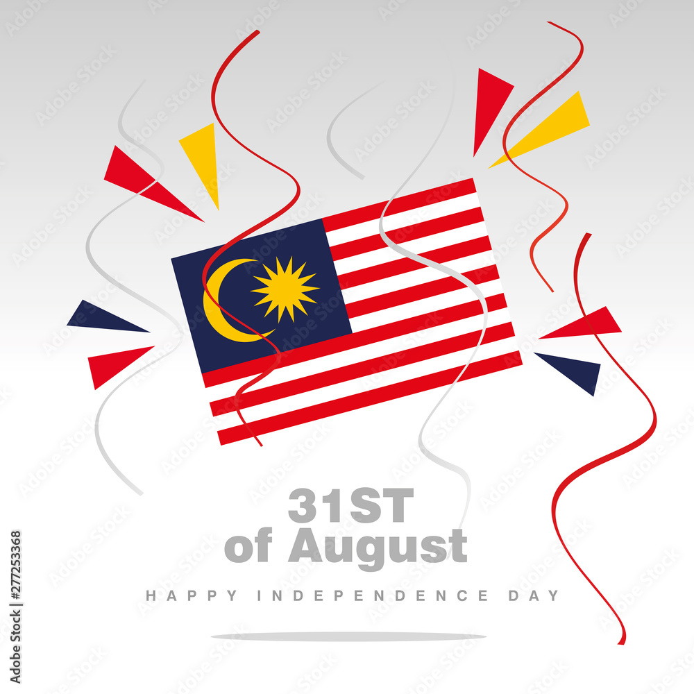 Independence Day Malaysia flag with confetti 31st of August isolated on ...