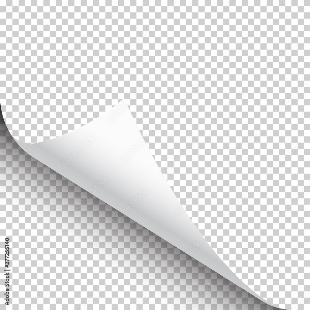 Curled page corner with shadow on transparent background. Blank sheet ...
