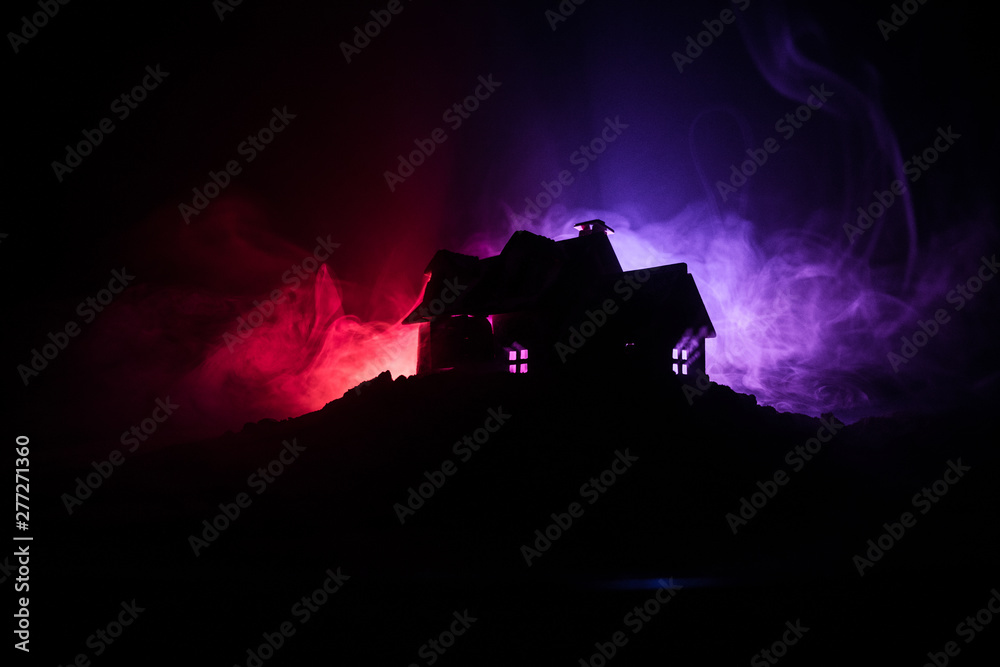 Old house with a Ghost in the forest at night or Abandoned Haunted ...