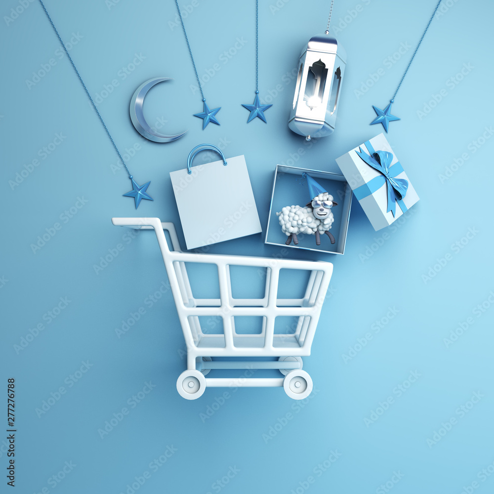 Trolley cart, paper bag, arabic lantern, star, gift box, sheep ...