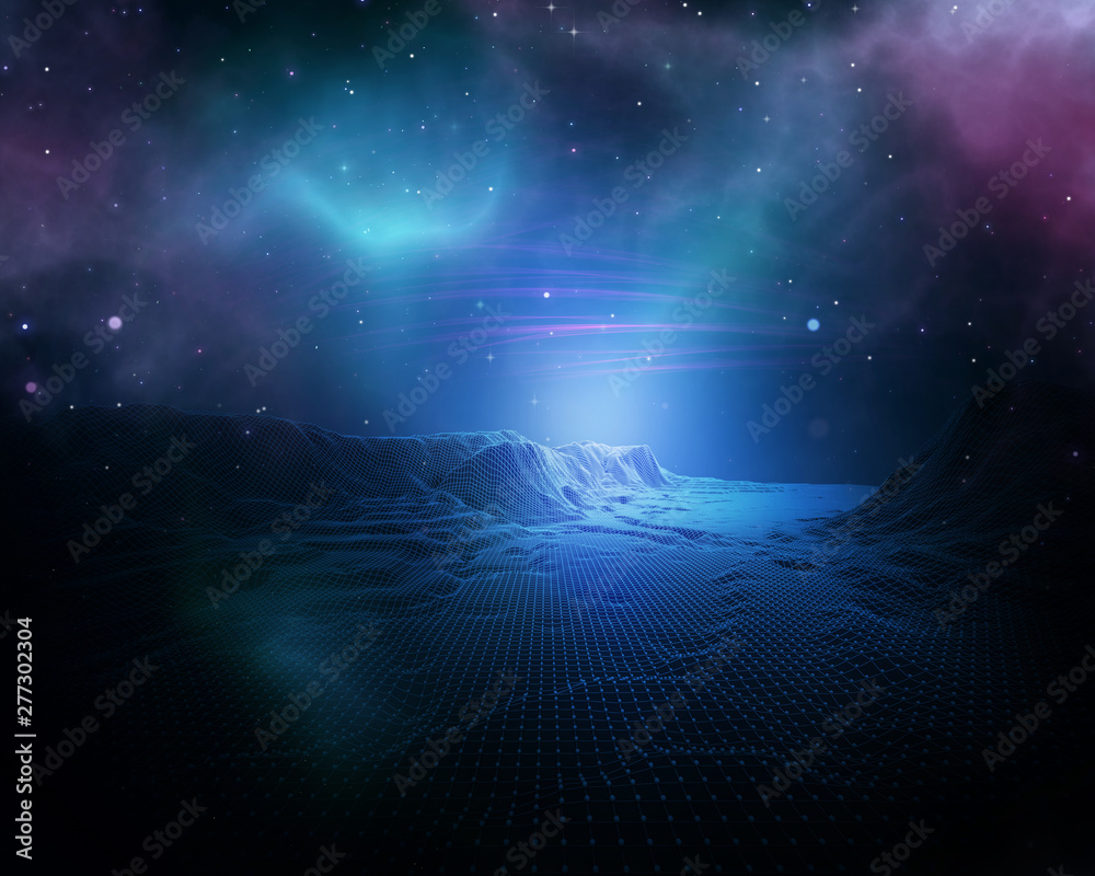 3D abstract space background with wireframe landscape Stock ...