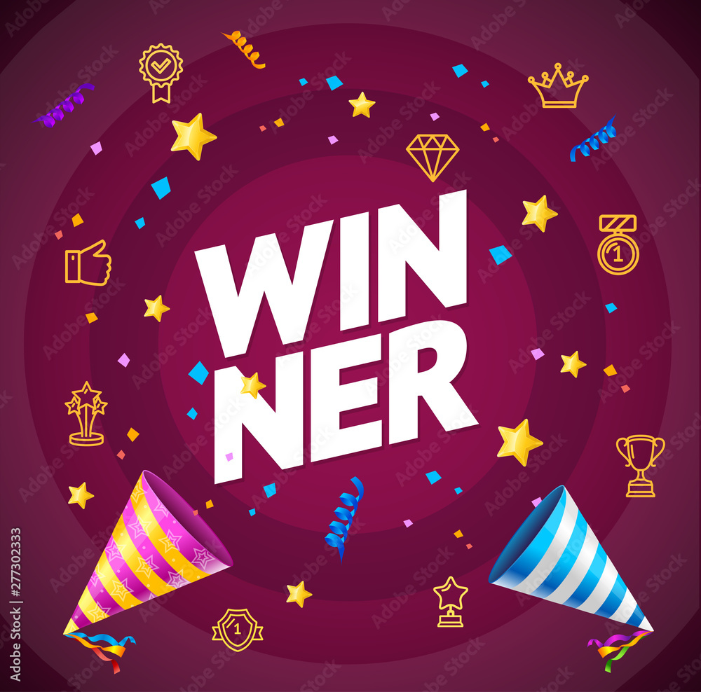 Realistic 3d Detailed Winner Concept Card Poster Background. Vector ...