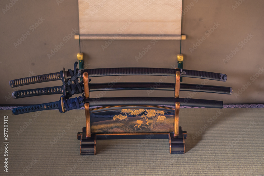 Kyoto - May 29, 2019: Samurai Katana Swords inside a Samurai house in ...