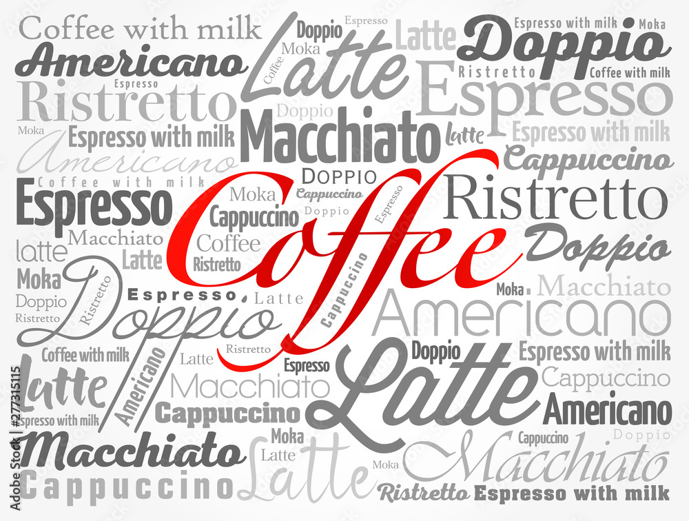 List of coffee drinks words cloud collage, poster background Stock ...