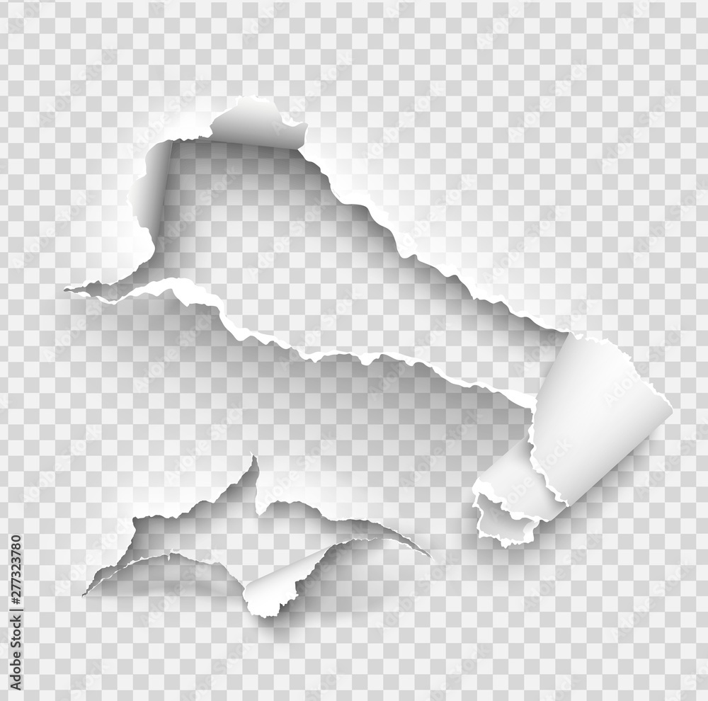 Torn ripped paper vector template, sides with ripped edges on realistic ...