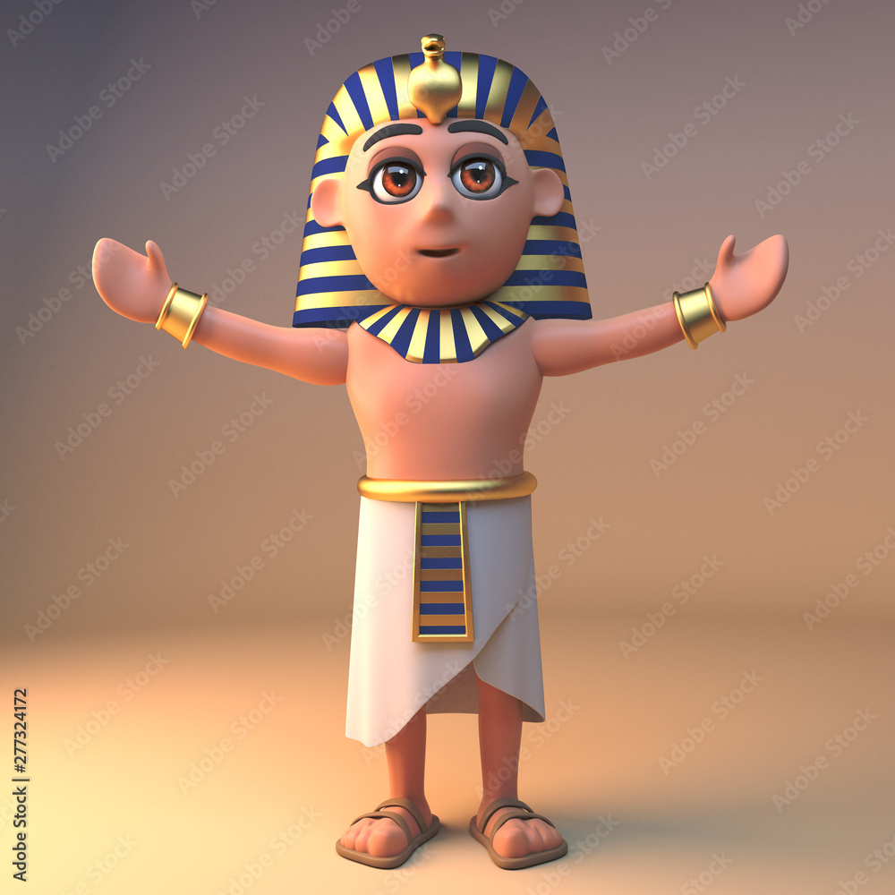 Ancient Egyptian pharaoh Tutankhamun with arms outstretched, 3d ...