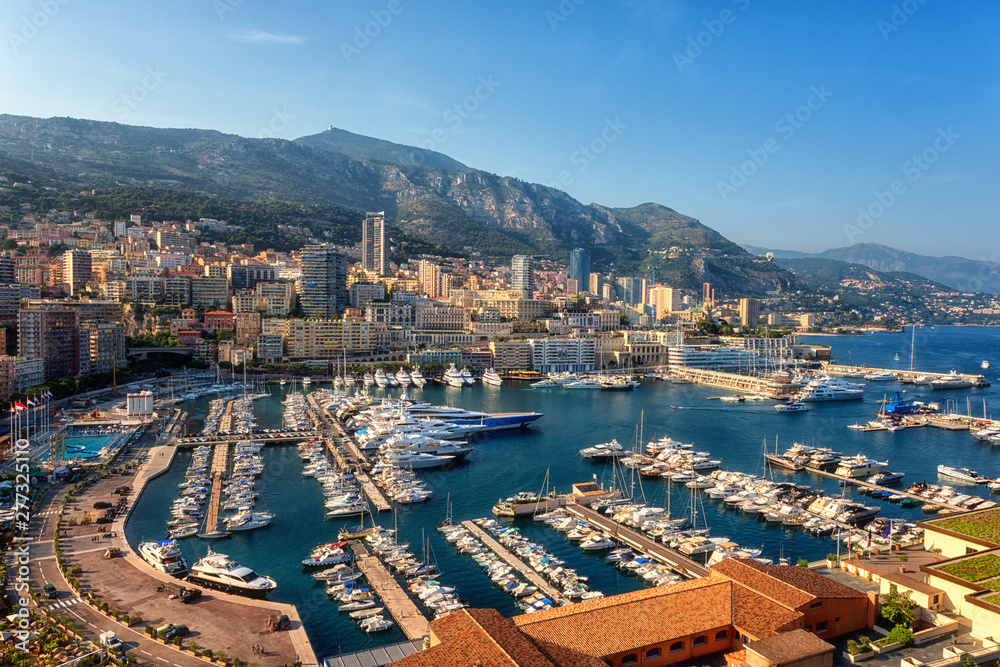 Panoramic view of Monaco harbor, Monte Carlo. Scenic summer cityscape ...