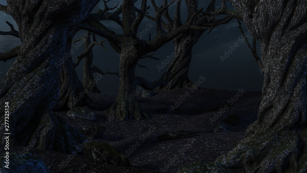 Horror deep tropical jungle in darkness. Scary night forest. Stock ...