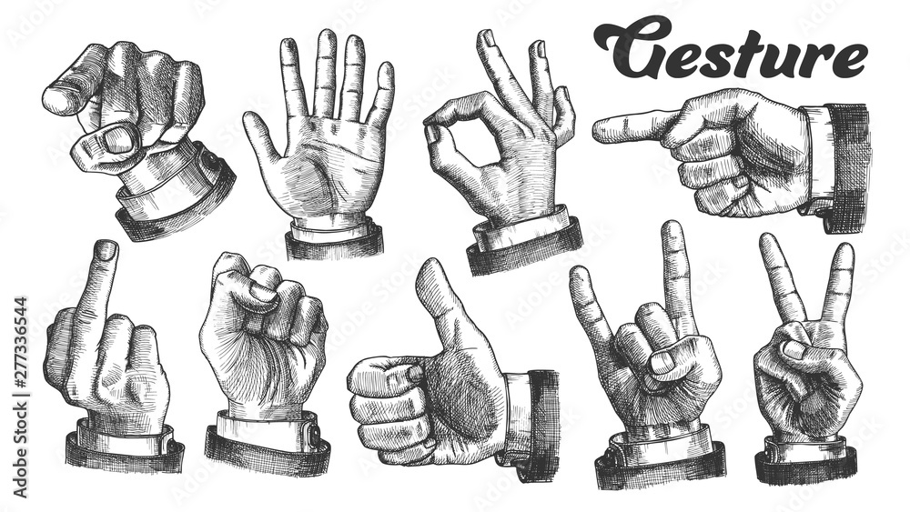 Multiple Male Caucasian Hand Gesture Set Vector. Collection Of ...