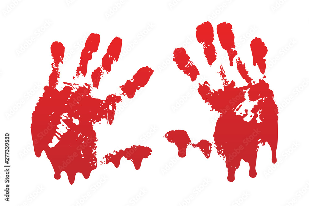 Bloody hand print set isolated white background. Horror scary blood handprint, fingerprint. Red ...