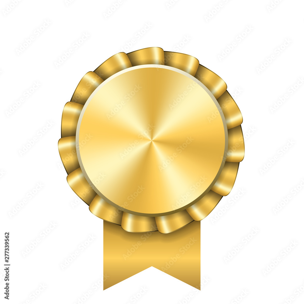 Award ribbon gold icon. Golden medal design isolated on white ...