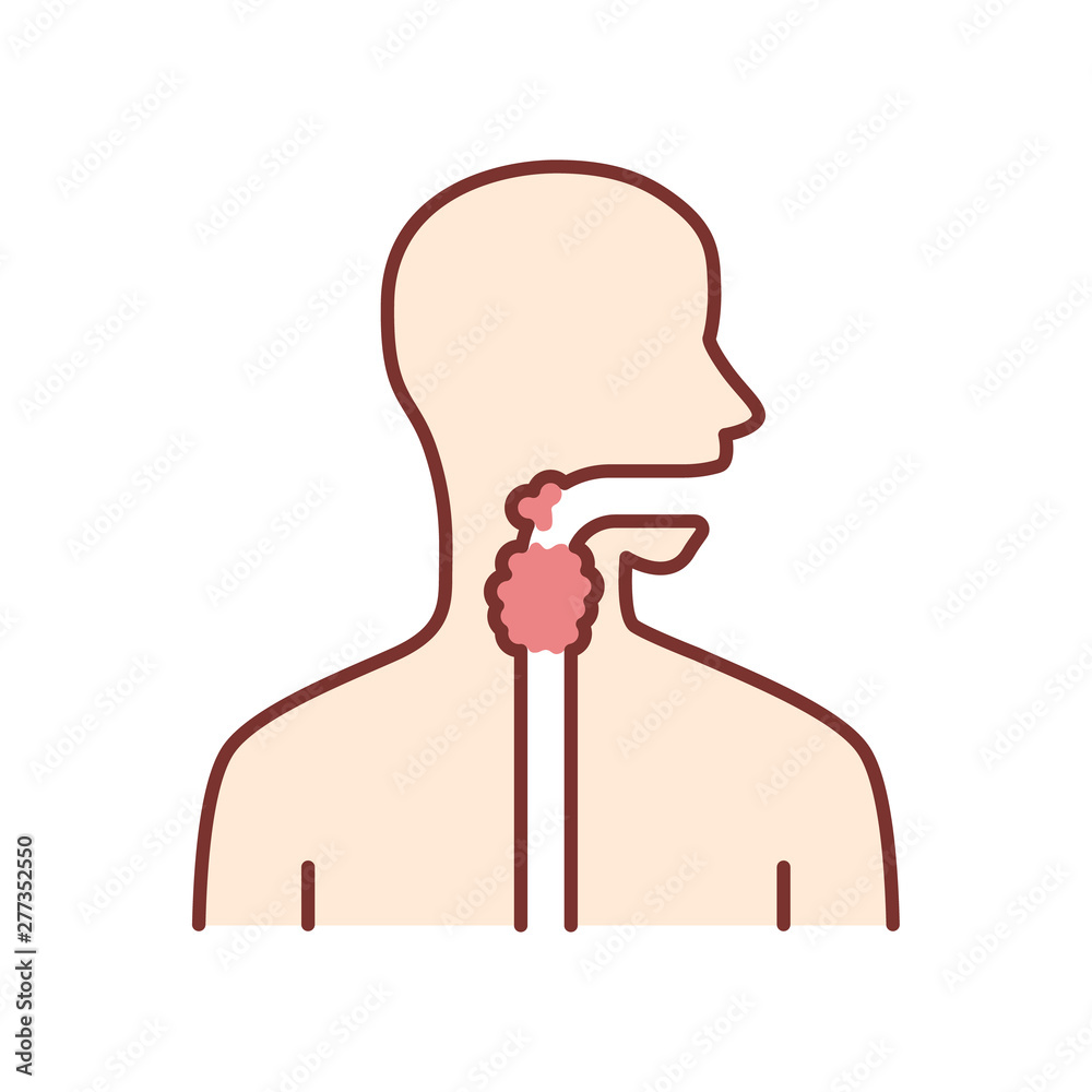 Ill throat color icon. Angina, tonsillitis. People disease. Upper ...