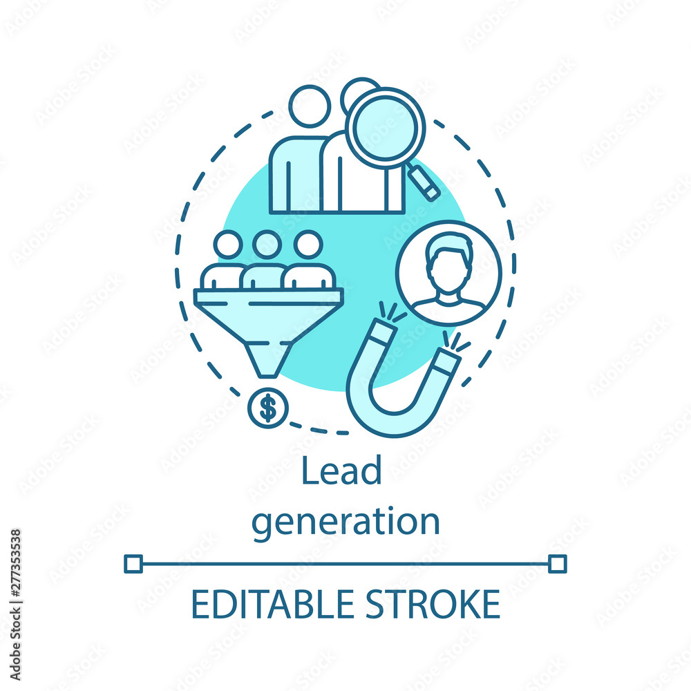 Lead generation blue concept icon. Digital marketing benefit idea thin ...