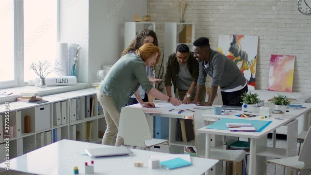 Full shot of diverse multicultural collective of young creative ...