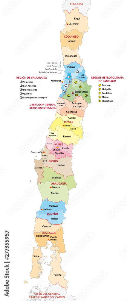 Administrative and political map of the central Chilean regions Stock ...