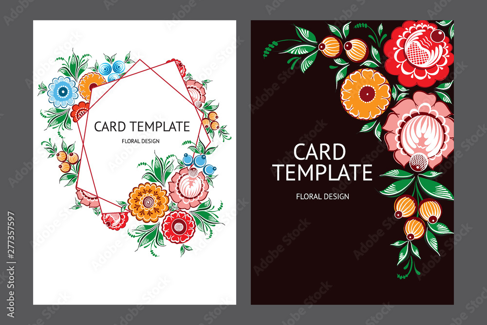 Card template with floral russian traditional vector ethnic ornament ...