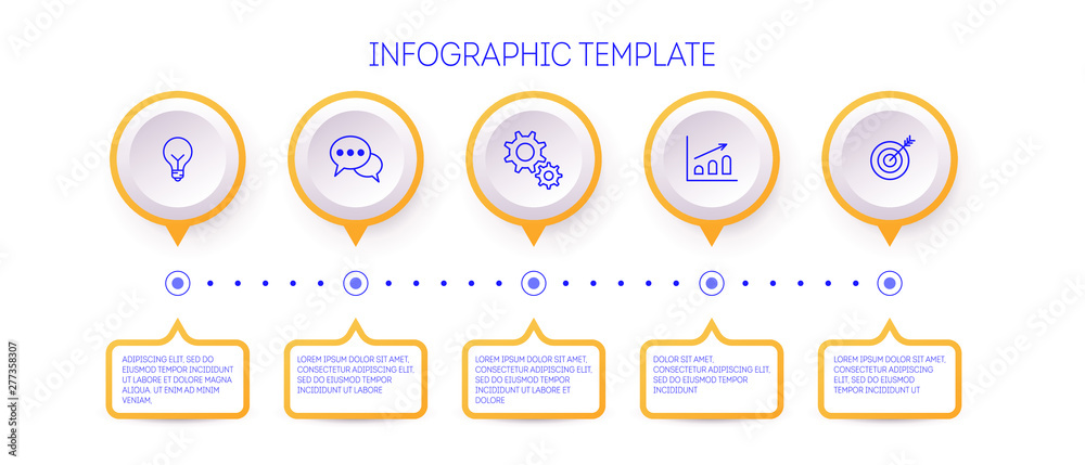 Orange infographic template with 5 options or steps for presentations ...