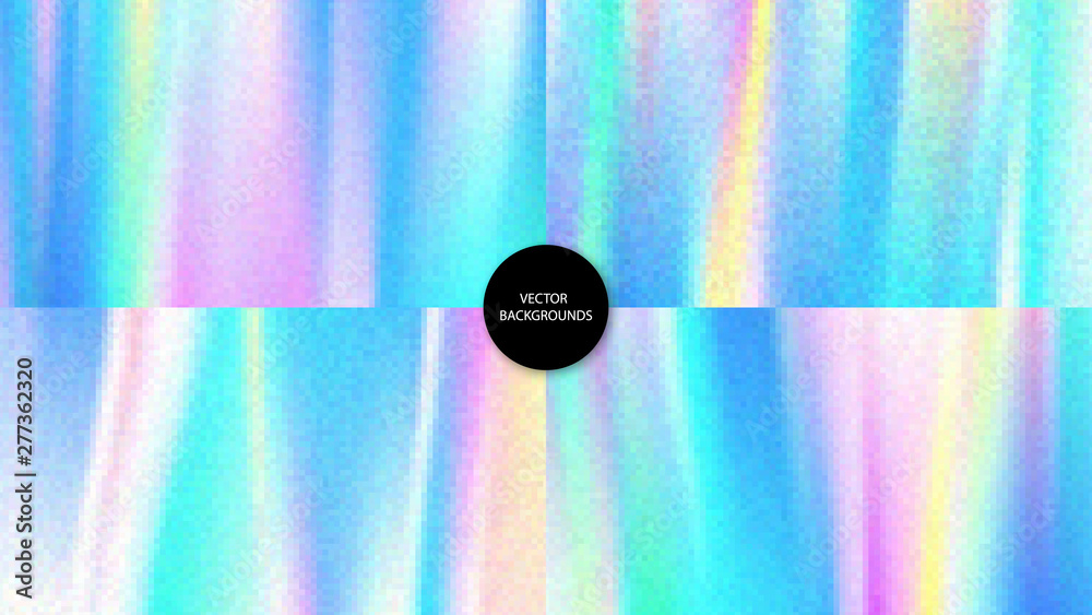 Holographic backgrounds. Holography textures set. Hologram glitch ...