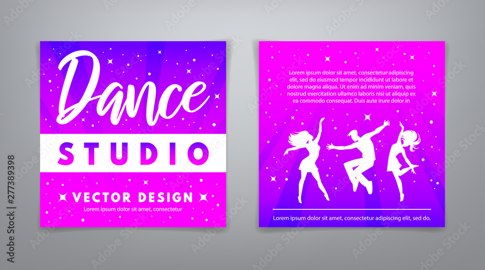 Dance studio gradients design with dancing young people and stars for ...