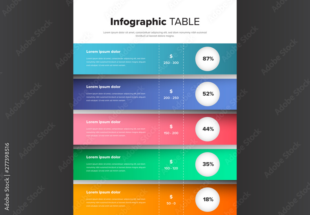 Infographic Table with Colored Rows Stock Template | Adobe Stock