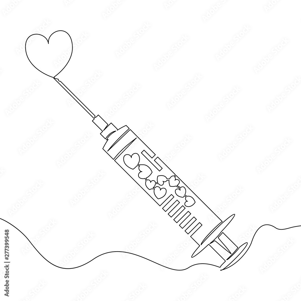 One line drawing Syringe immunization concept Stock Vector | Adobe Stock