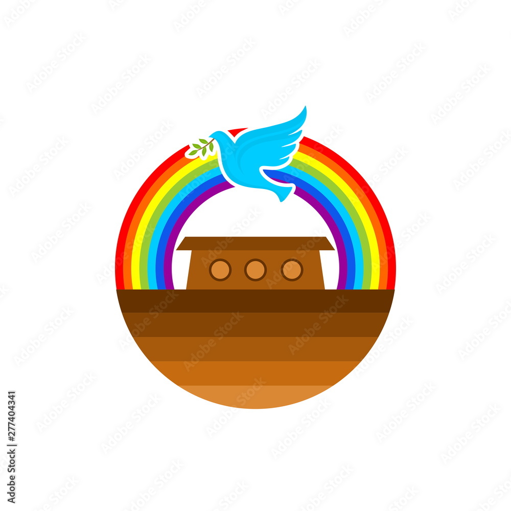 Logo of Noah's Ark. Rainbow - a symbol of the covenant. Dove with a ...
