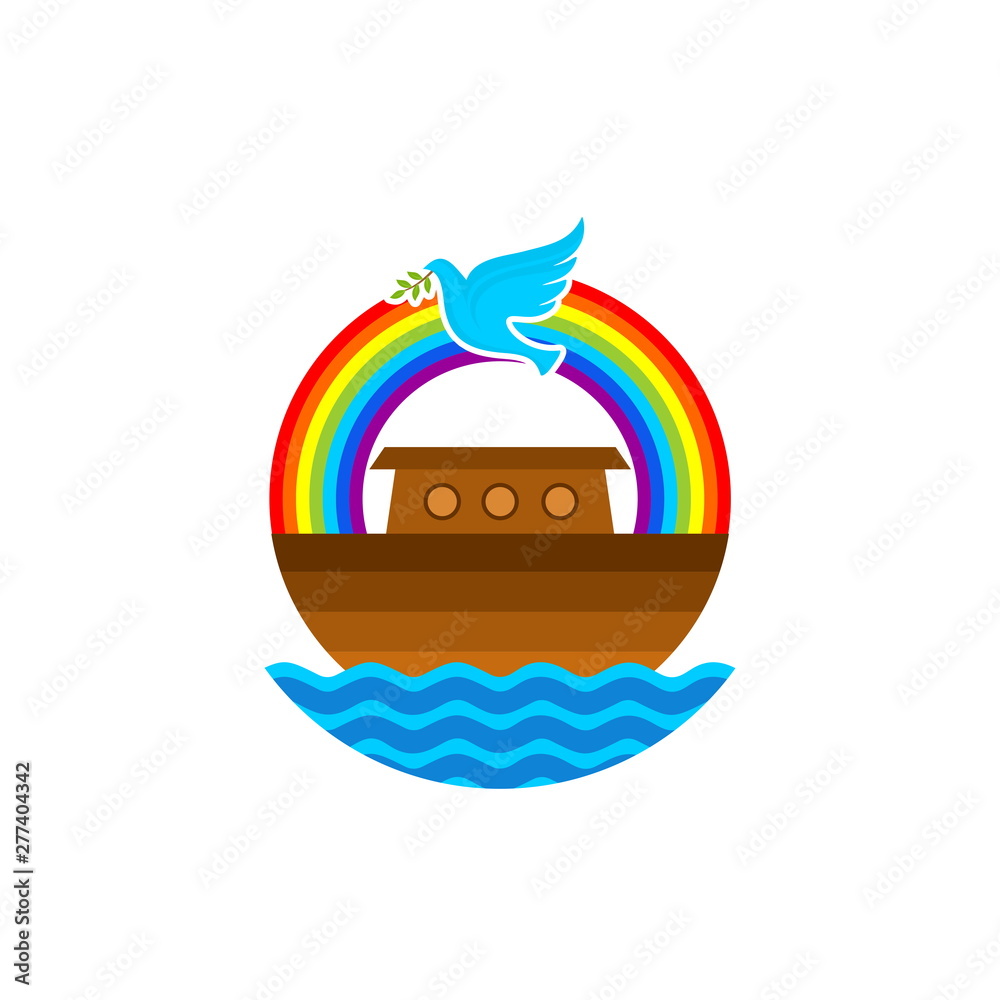 Logo of Noah's Ark. Rainbow - a symbol of the covenant. Dove with a ...