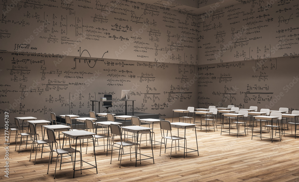 Brown classroom with math formulas Stock Photo | Adobe Stock