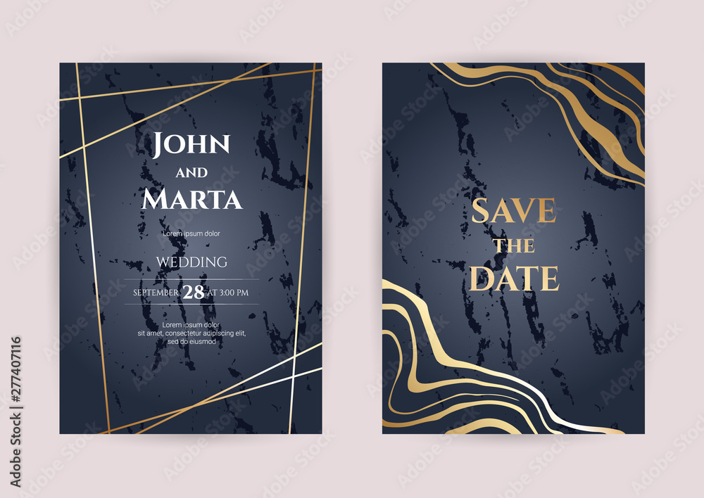 Wedding invitation cards with indigo marble texture background . Design ...