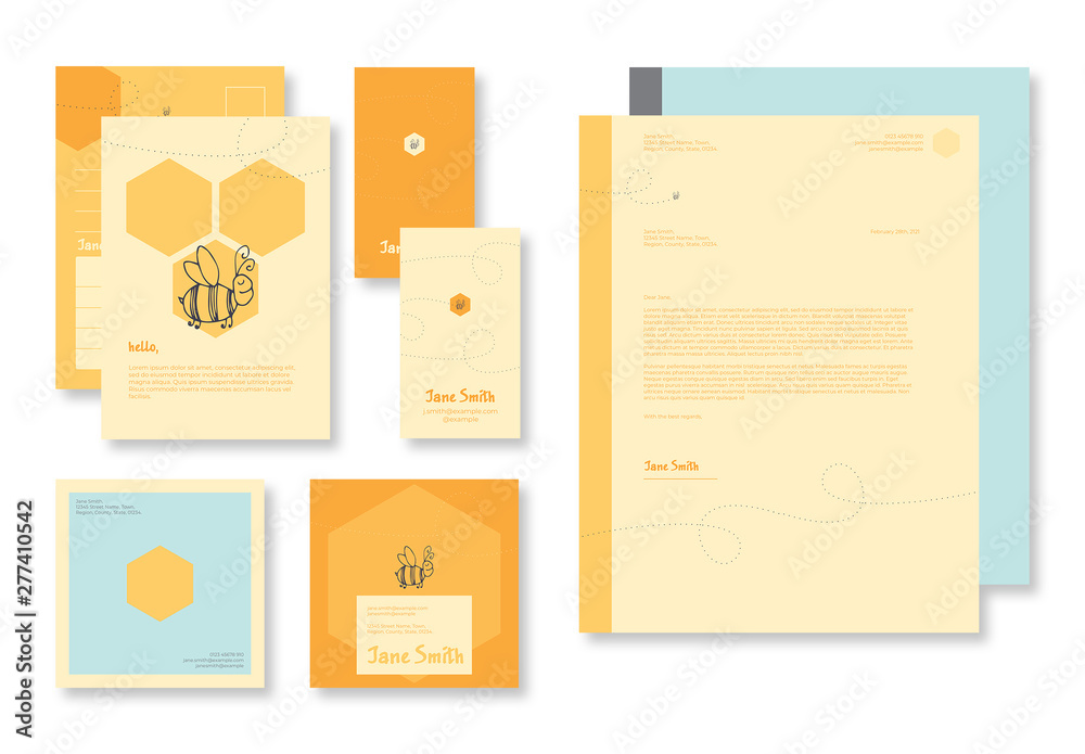Yellow Brand Collateral Set Layout with Illustrative Bees Stock ...