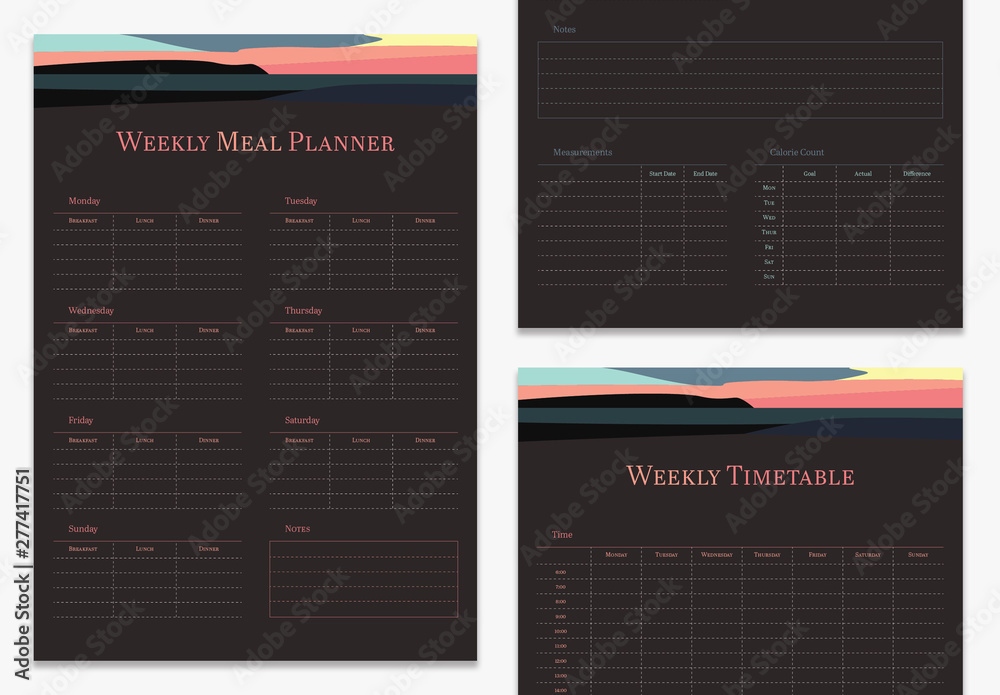 Dark Planner Set with Pastel Accents Stock Template | Adobe Stock