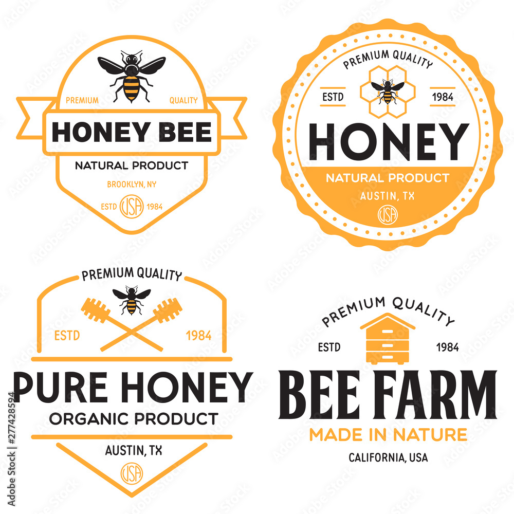 Vector honey vintage logo and icons for honey products, apiary and ...