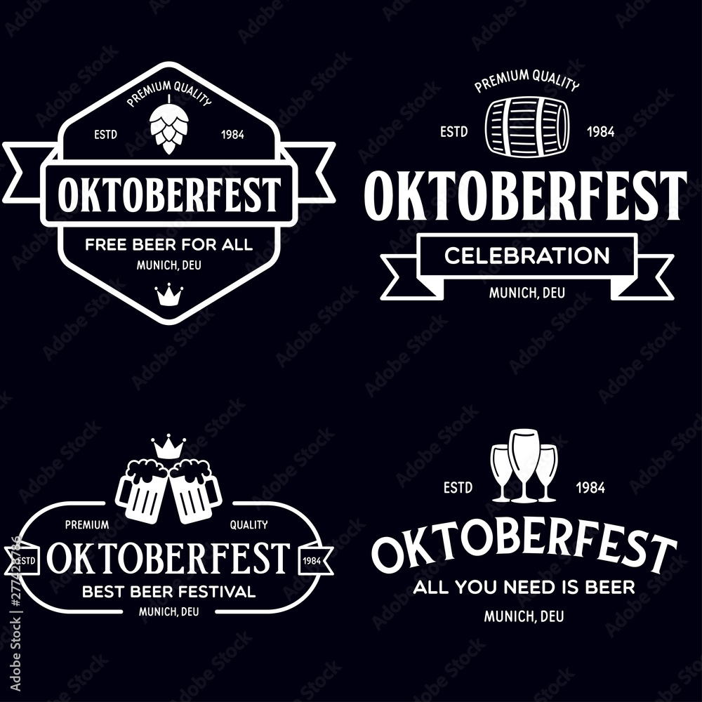 Beer festival Oktoberfest celebrations retro style labels, badges and ...