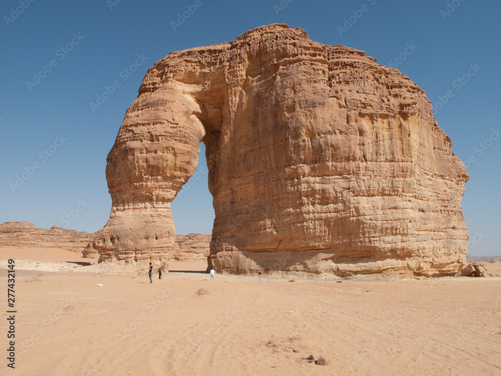 The geological sandstone structure known as the Elephant Rock in Al Ula ...