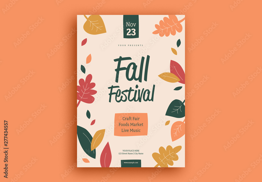 Fall Festival Flyer Layout with Leaf Illustrations Stock Template ...