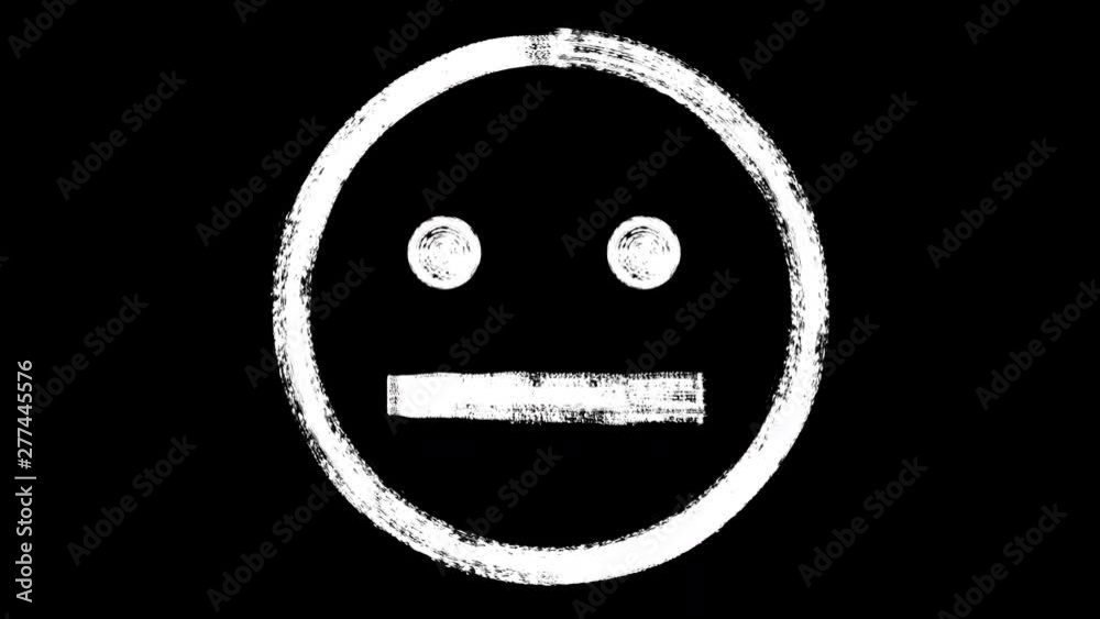 Brush paints a indifferent emoticon in white ink. Transparent ...