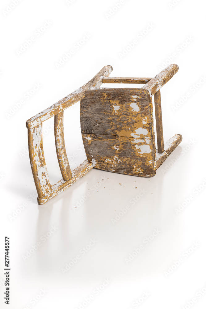 Old wooden chair with texture of flaking cracked paint peeling off ...