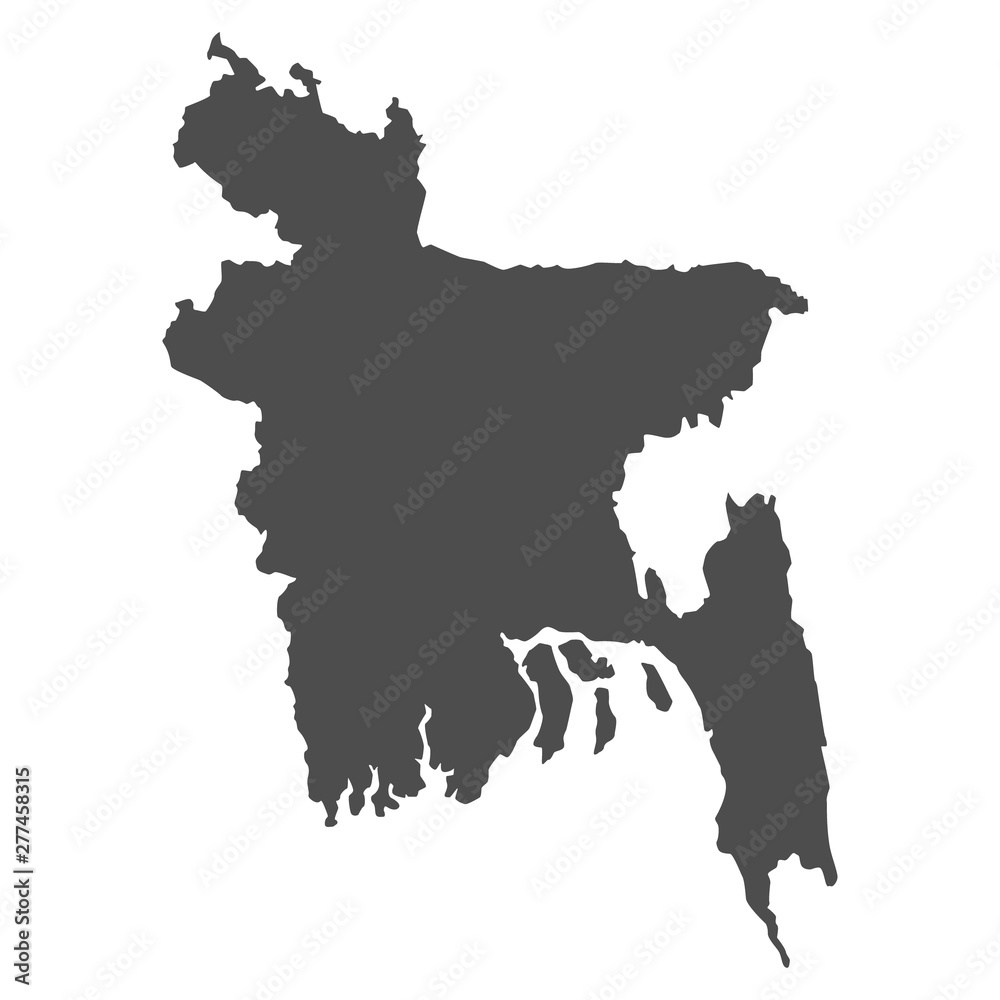 Black Map Of Bangladesh Isolated On White Background, Vector ...