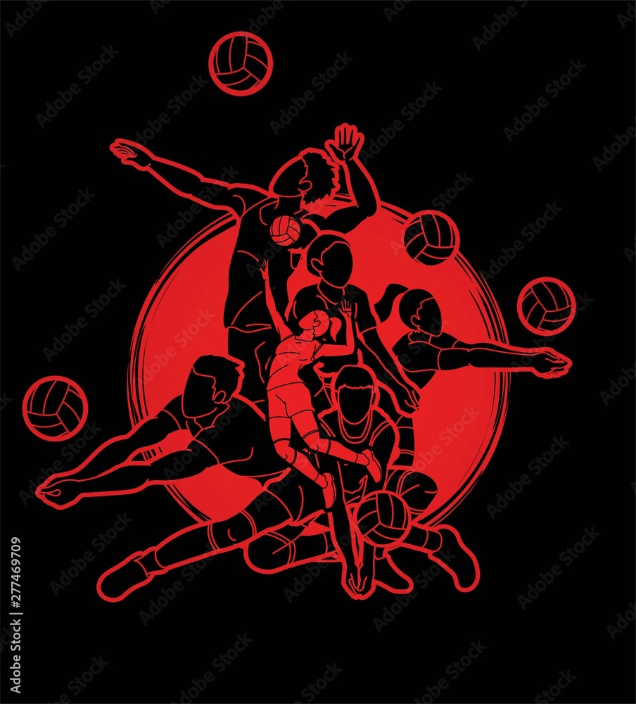 Group of Volleyball players action cartoon graphic vector. Stock Vector ...