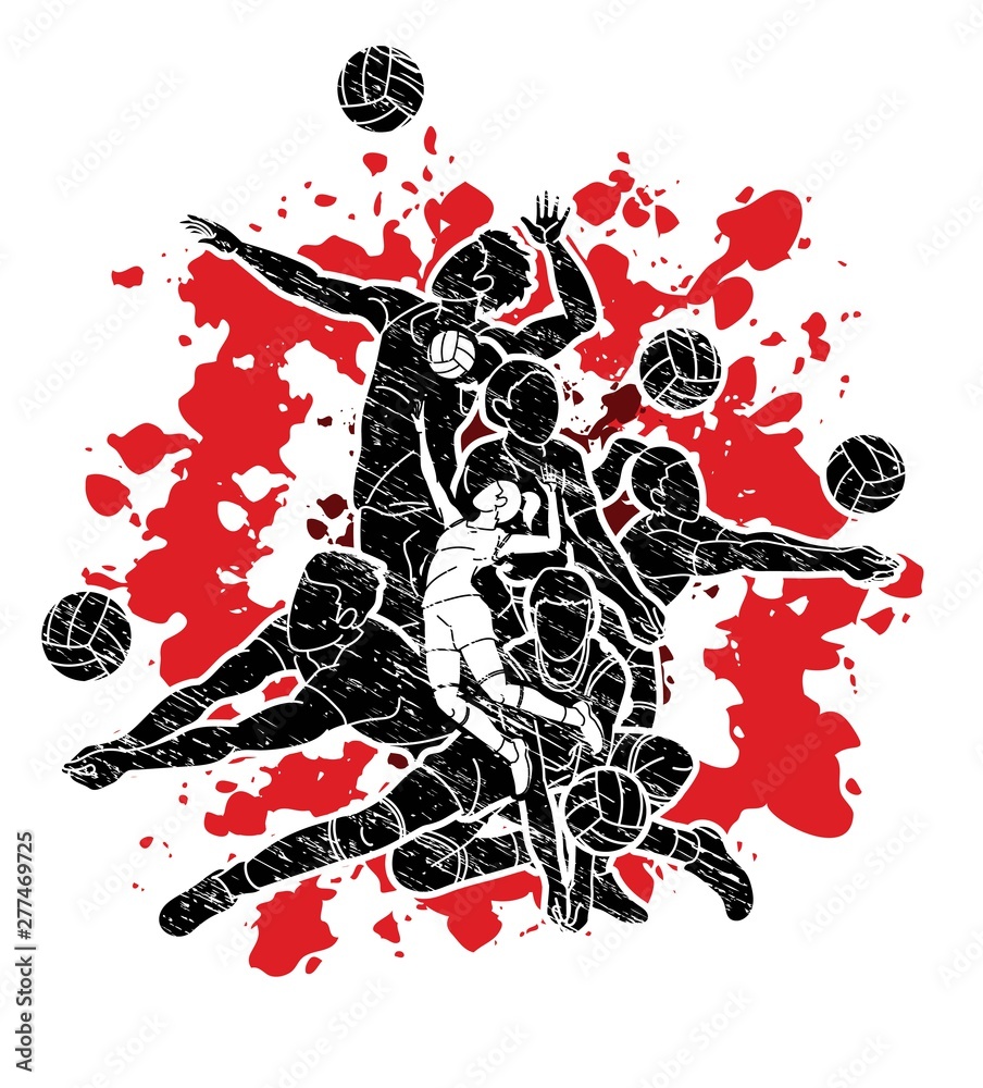 Group of Volleyball players action cartoon graphic vector. Stock Vector ...