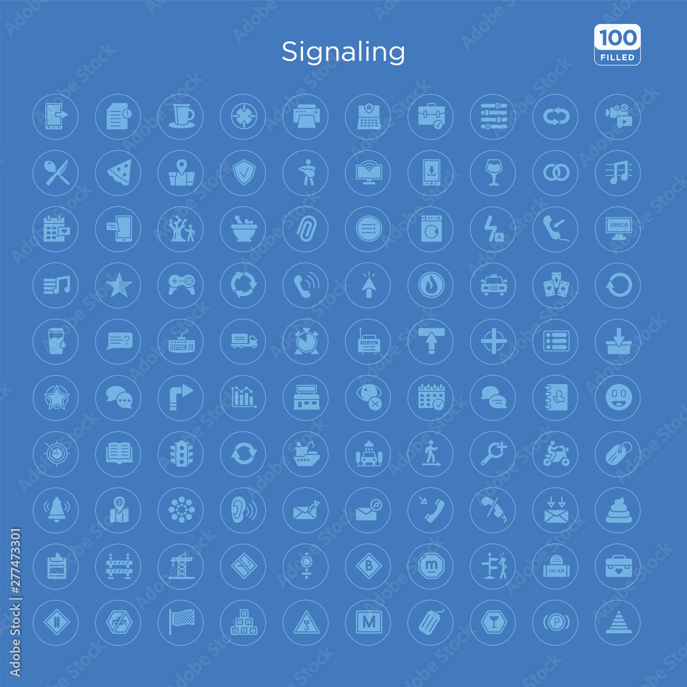 100 blue round signaling vector icons set such as organ container, on ...